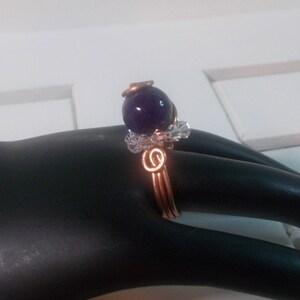 OOAK Fossil Stone Ring Size 8 Copper Ring Wire Wrapped Ring Purple Ring ...