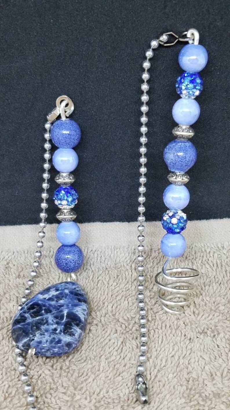 Blue Sodalite Fan Pull Set Beaded Fan Pulls Light Pull Set | Etsy