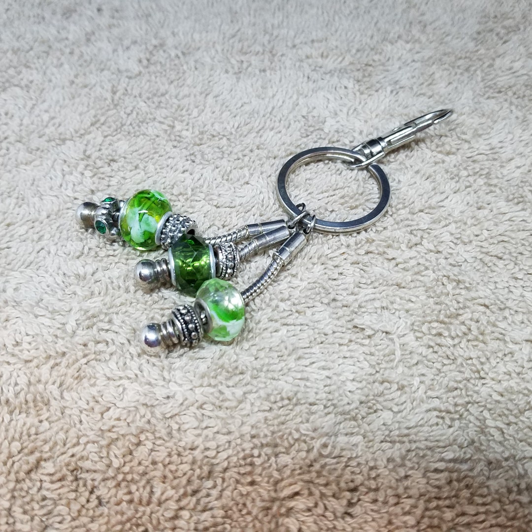 Green Beaded Key Ring Silver Key Ring Fashion Key Chain Gift for Women ...