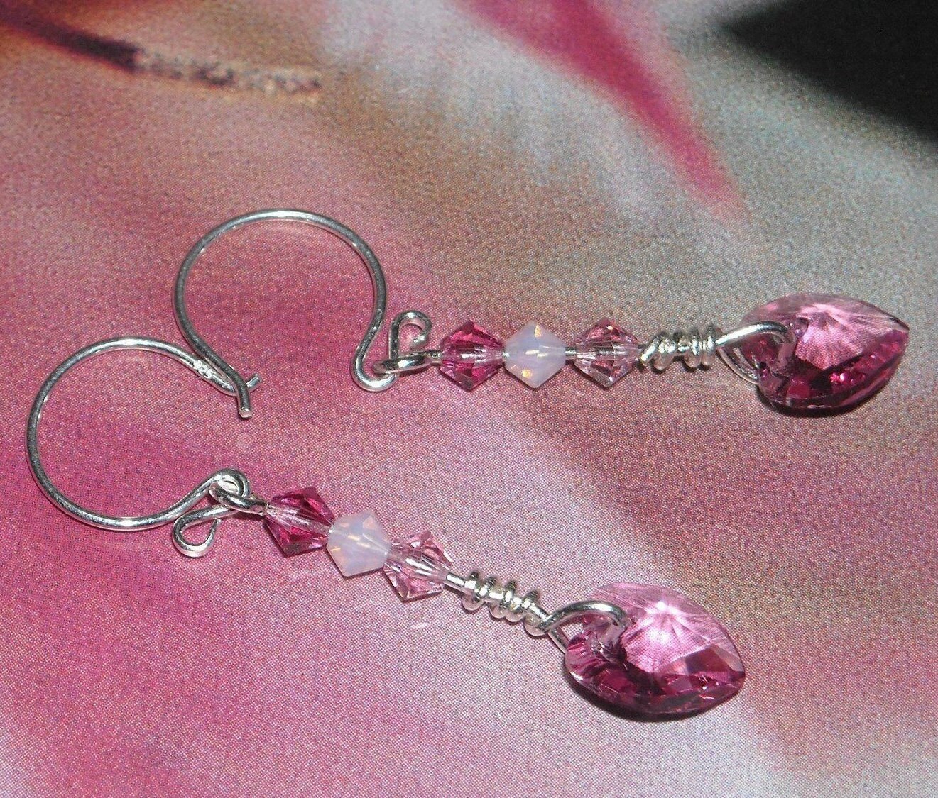 Heart Earrings Crystal Earrings Wedding Jewelry Silver Earrings Wire ...