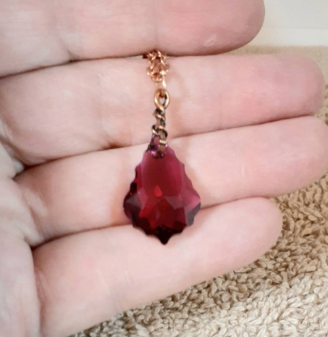 Ruby Crystal Necklace Wedding Jewelry Pink Necklace Bridesmaid Gift ...