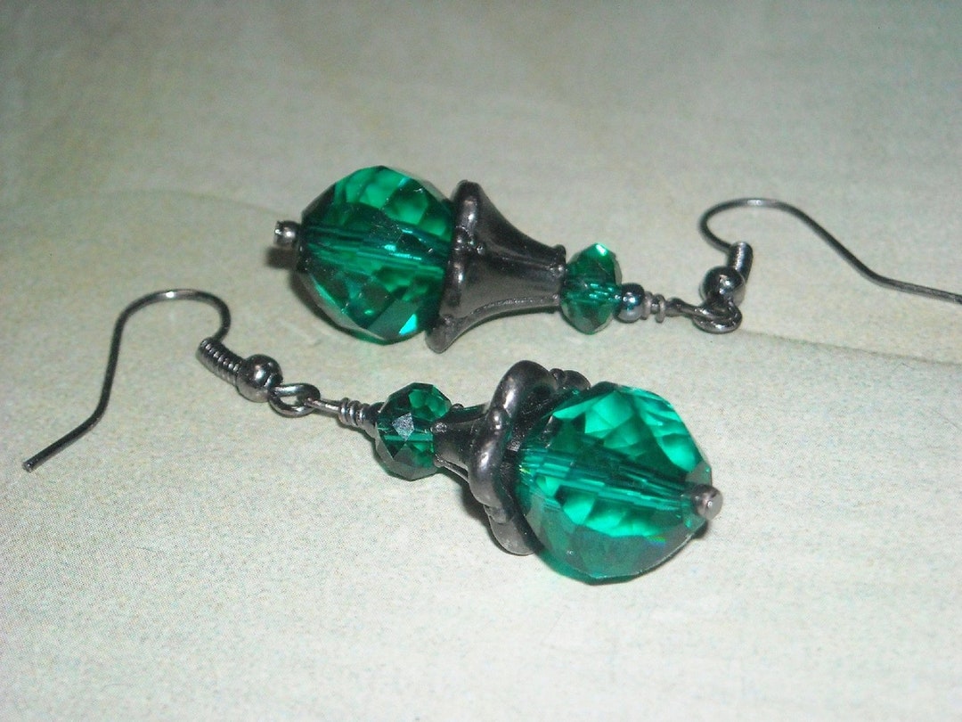 Teal Glass and Gun Metal Earrings Mystical Earrings Fairy Garden ...