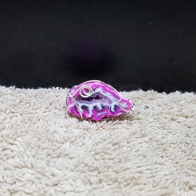 Pink Druzy Quartz Pendant Silver Wire Wrapped Pendant | Etsy