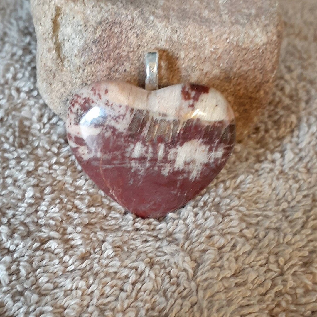 Rojo y crema Jasper corazón colgante plata colgante graduación regalo ...