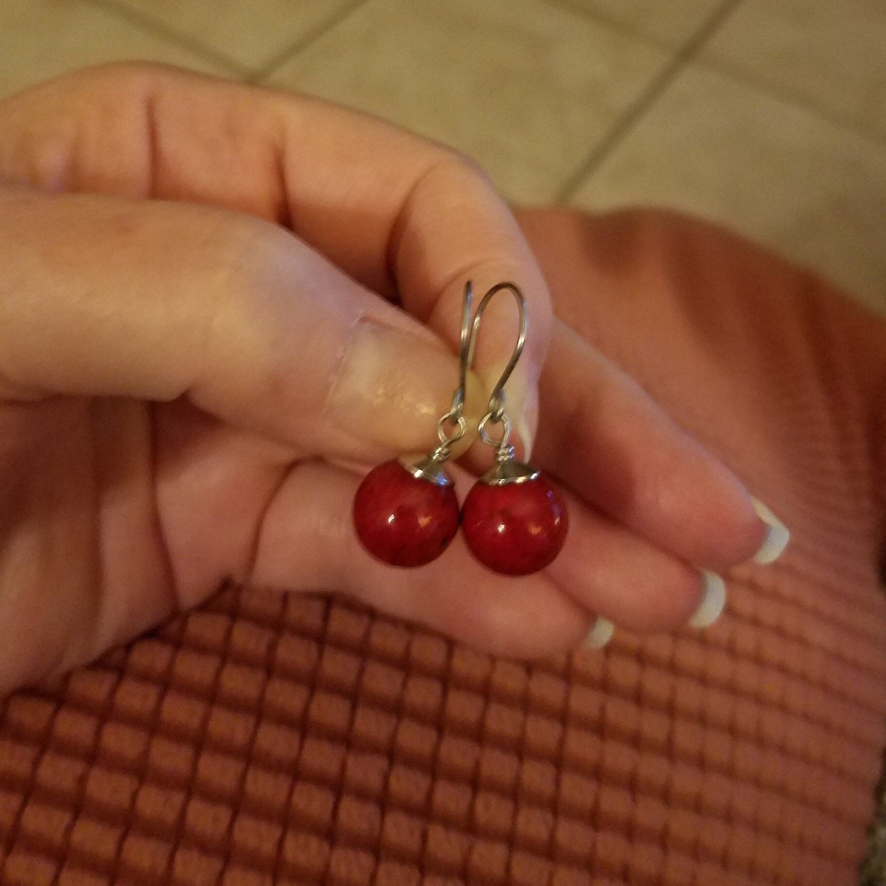 Red Fossil Stone Earrings Valentines Day Gift Girlfriend Gift | Etsy