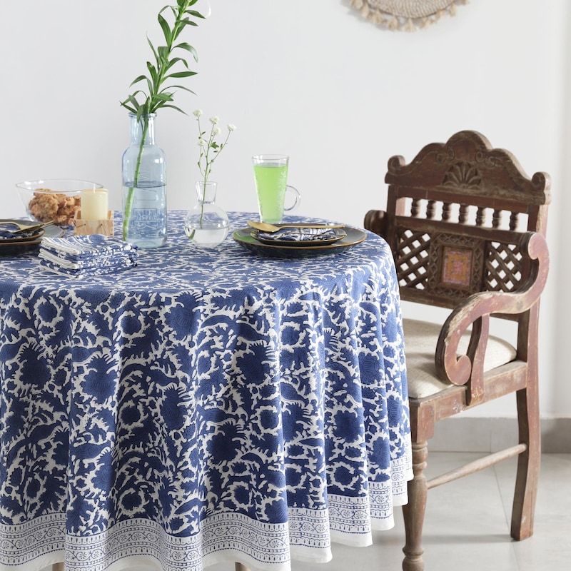 Cotton Tablecloth Navy - Etsy