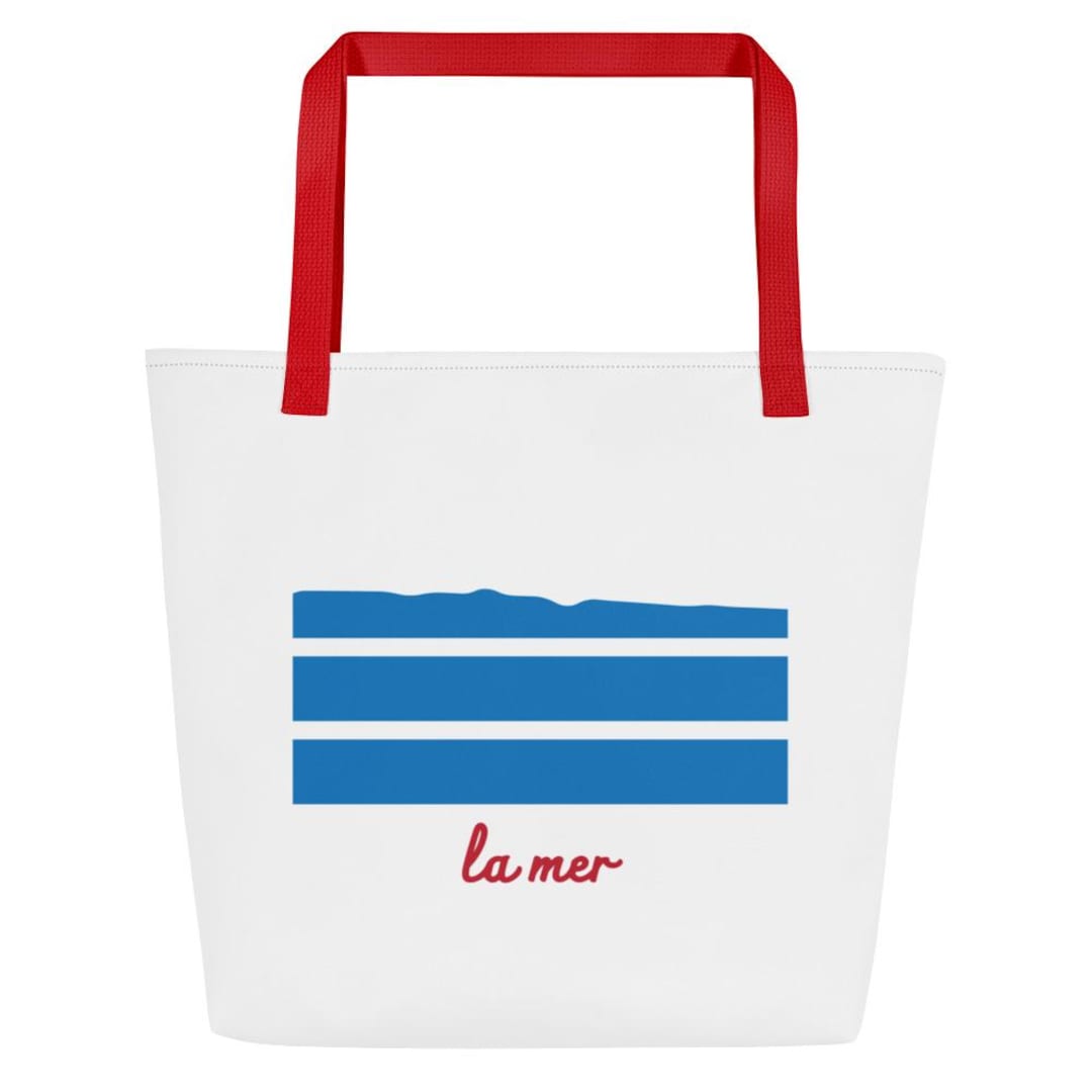 La Mer Beach Tote Bag – French Coastal Style Tote – Minimal Blue Stripe ...