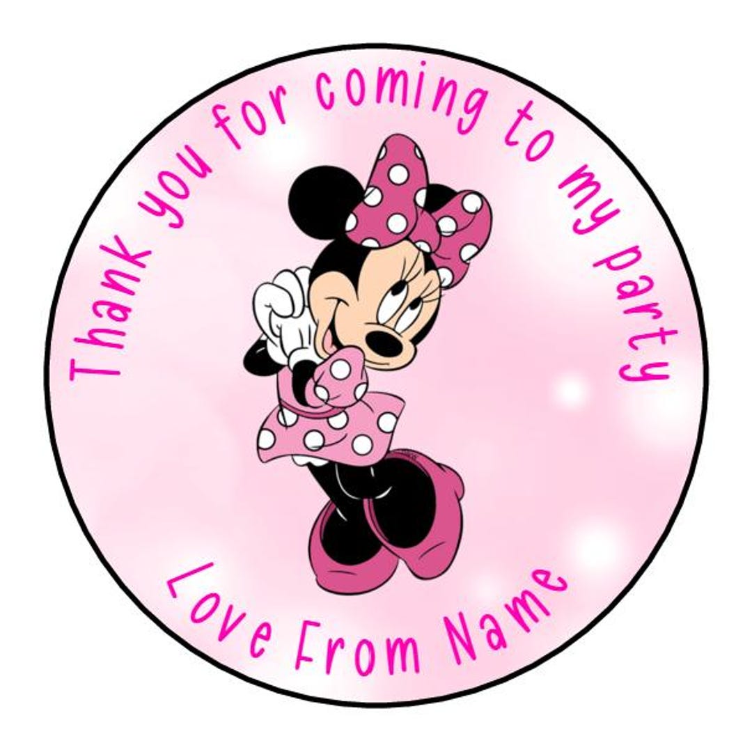Personalised Minnie Mouse Inspired Birthday Party Stickers Thank You ...