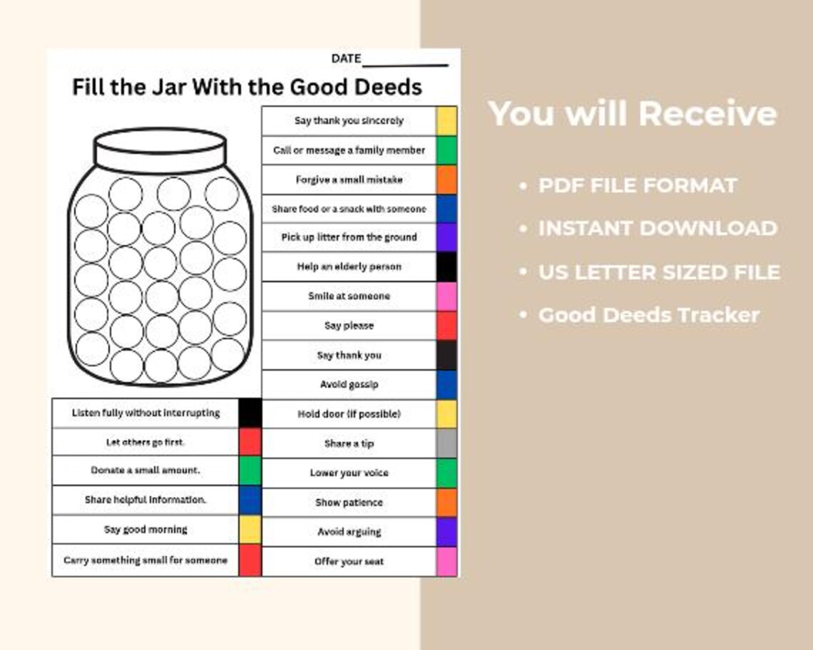 Good Deeds Jar Challenge Printable | Daily Kindness & Gratitude ...