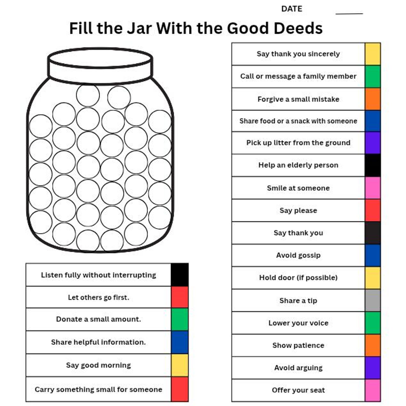 Good Deeds Jar Challenge Printable | Daily Kindness & Gratitude ...