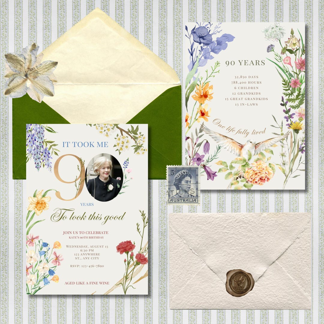 Custom 90th Birthday Invitation | Personalized Photo Party Invite ...