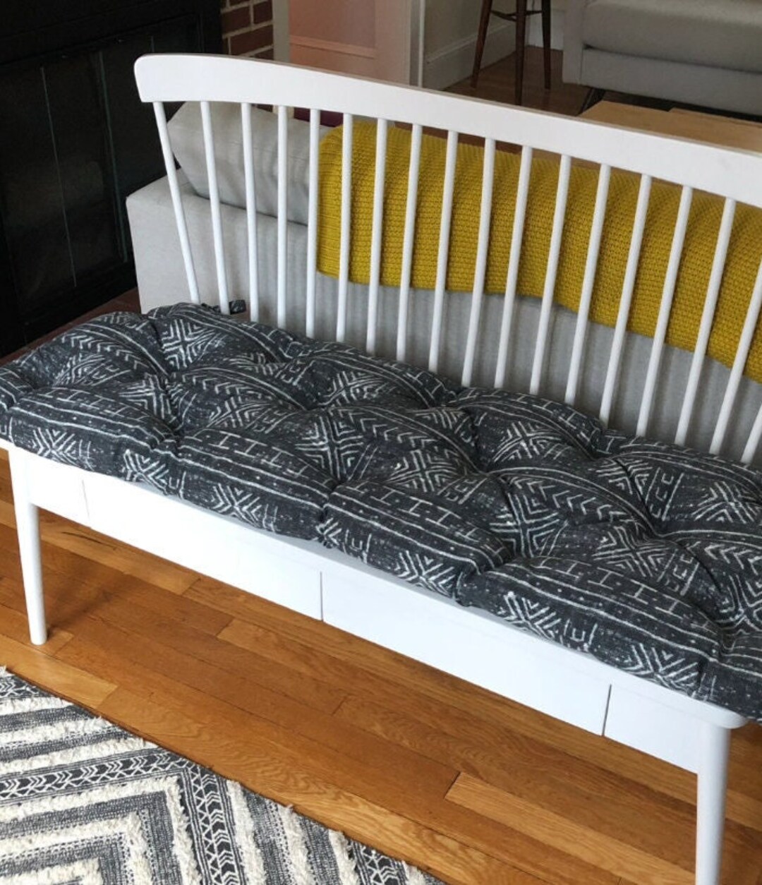Black and Ivory African Mudcloth Print 48 X 16 Bench Cushion, Seat ...