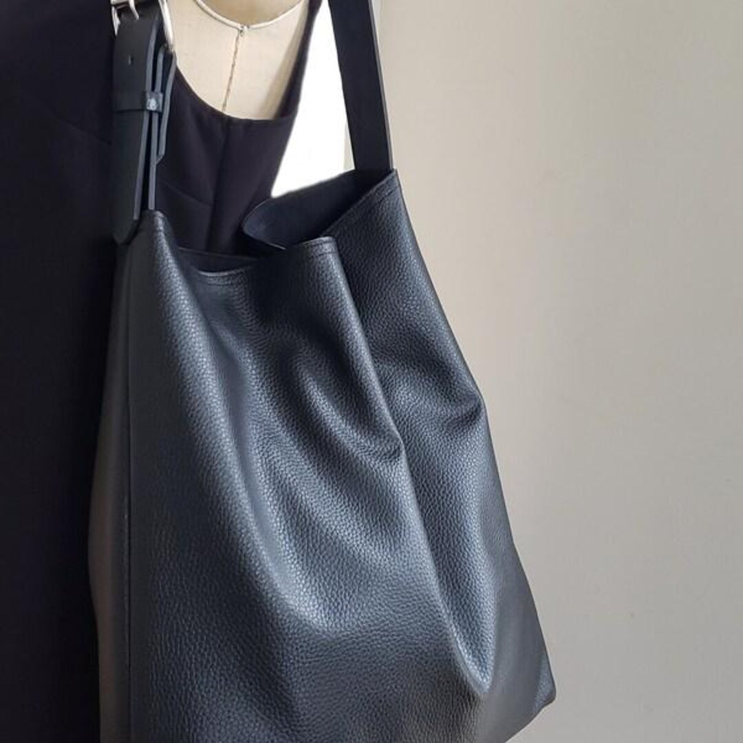 Large Size Hobo Boho Tote Bag Black Vegan Leather - Etsy