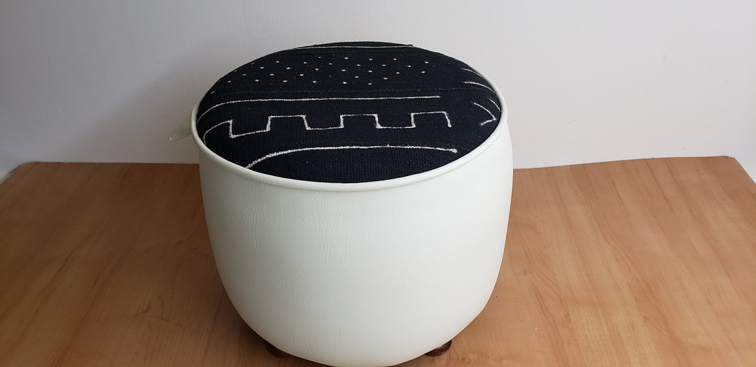 Handmade, Genuine African Mudcloth Ottoman Footstool, Hassock Round ...