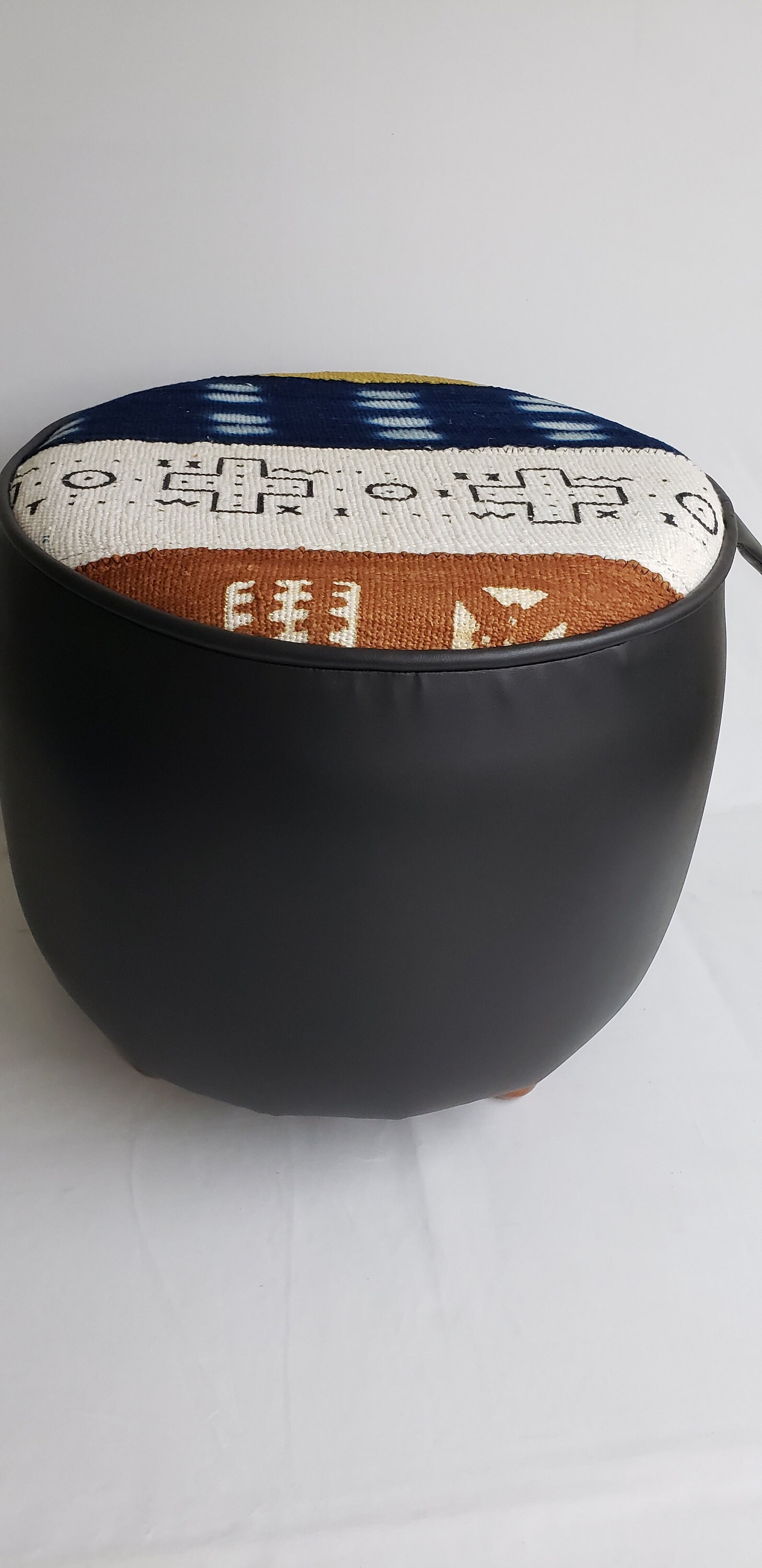 Handmade, African Mudcloth Ottoman Footstool, Hassock Round Seat, Foot ...