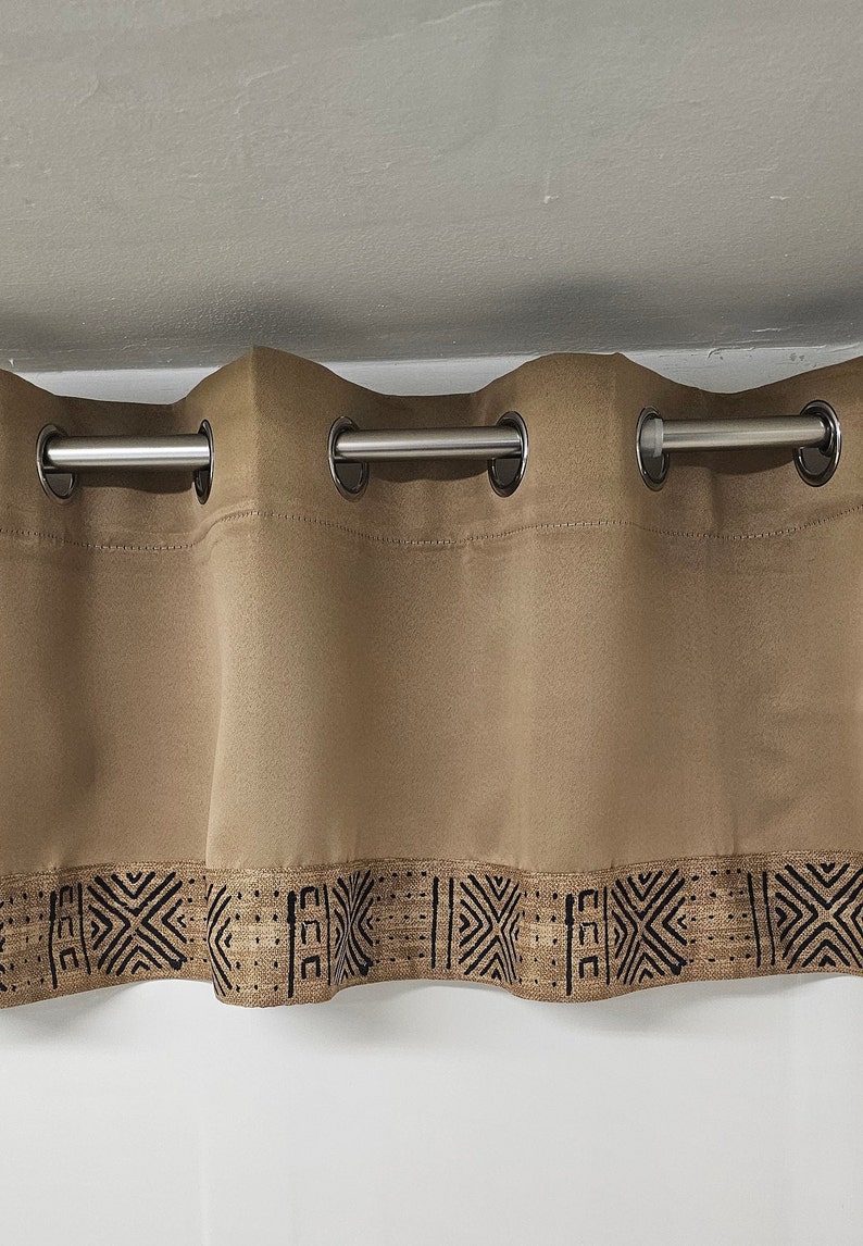 Beige Grommet Valance African Mud Cloth Print Ethnic Window Treatment ...