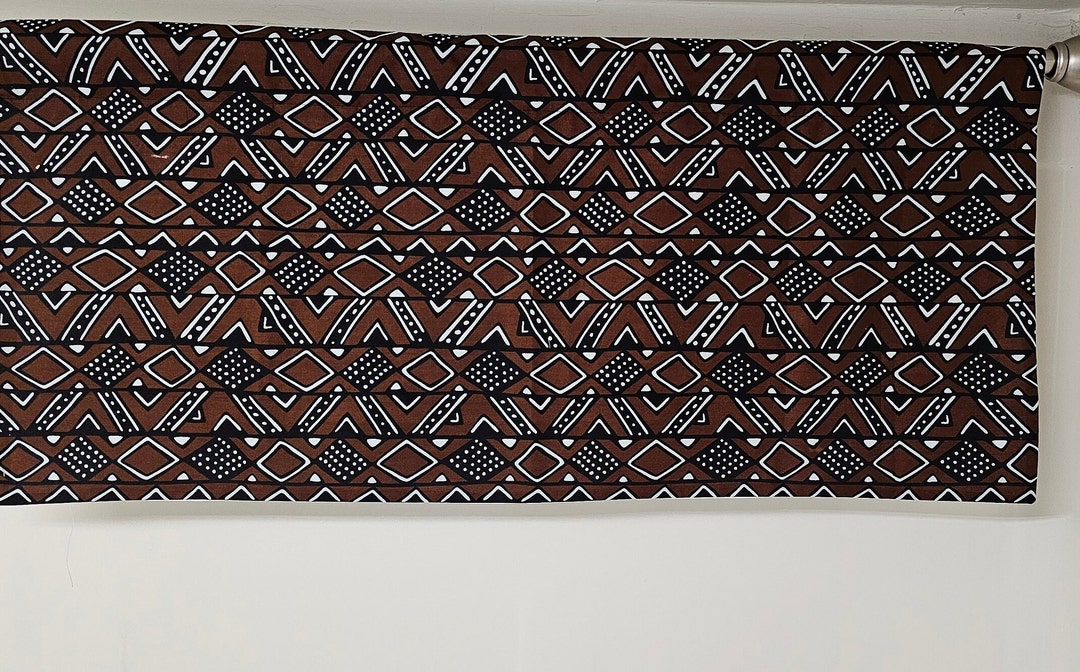 African Print Valance, Brown Black and White Custom Made Window ...