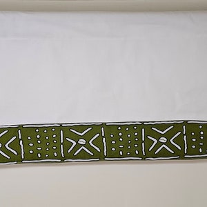 African Print Valance, White With Olive Green Mudcloth Custom Made ...