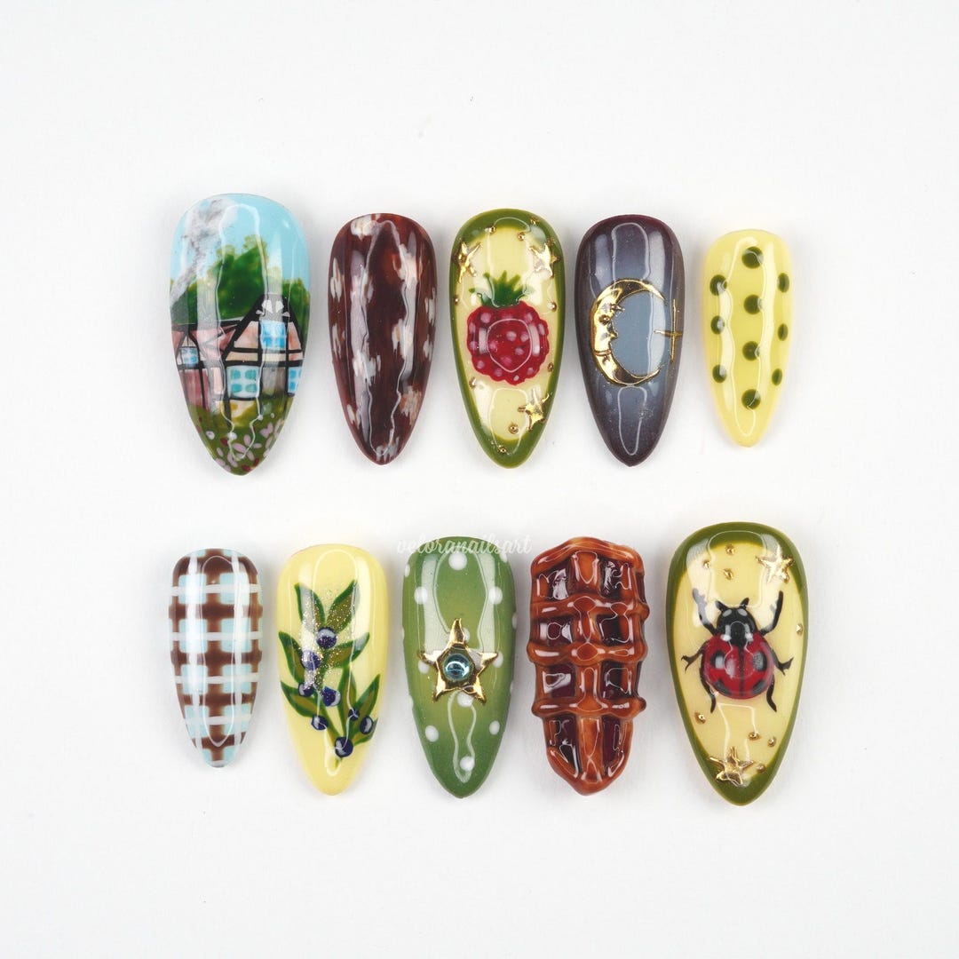 Cottagecore Garden Art Press on Nails, Fairy Tale Nails, Hand Painted ...