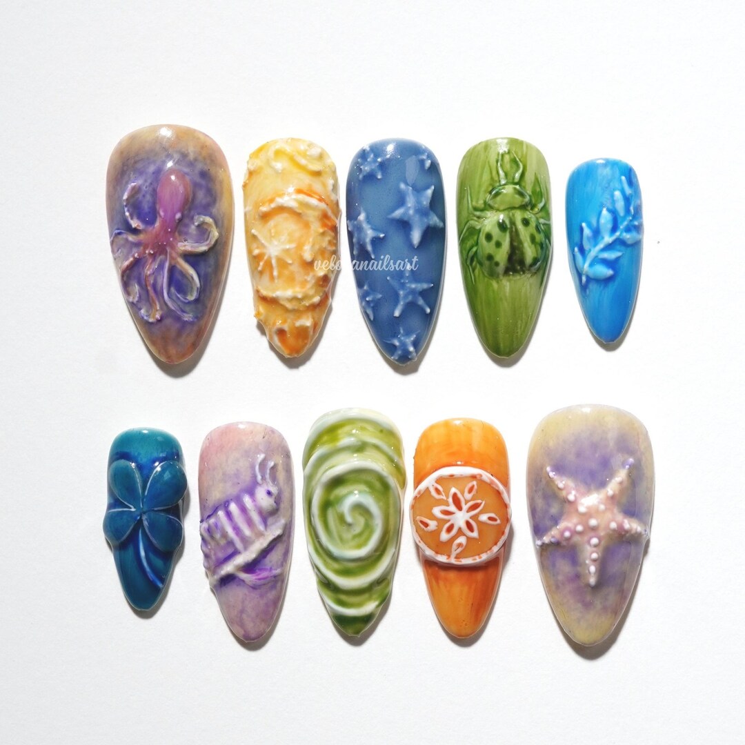 Ocean Press on Nails, Sea Creature Nails, Starfish Nail Art, Octopus 3D ...