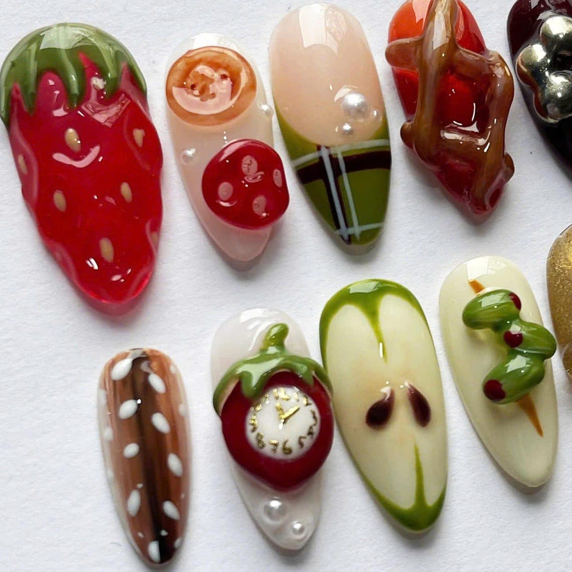 Whimsical Picnic Press on Nails, 3D Food Nail Art With Strawberry ...
