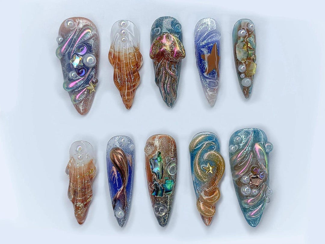 Iridescent Deep Sea Nails, 3D Jellyfish Ocean Nail Art, Mermaidcore ...