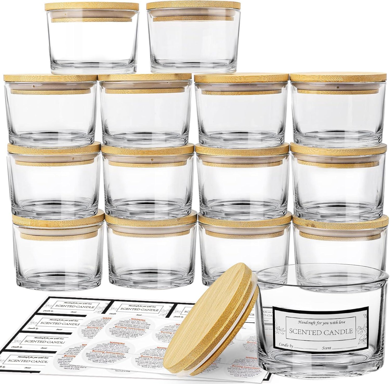 15 Pack 4 OZ Clear Glass Candle Jars With Airtight Bamboo Lids for ...