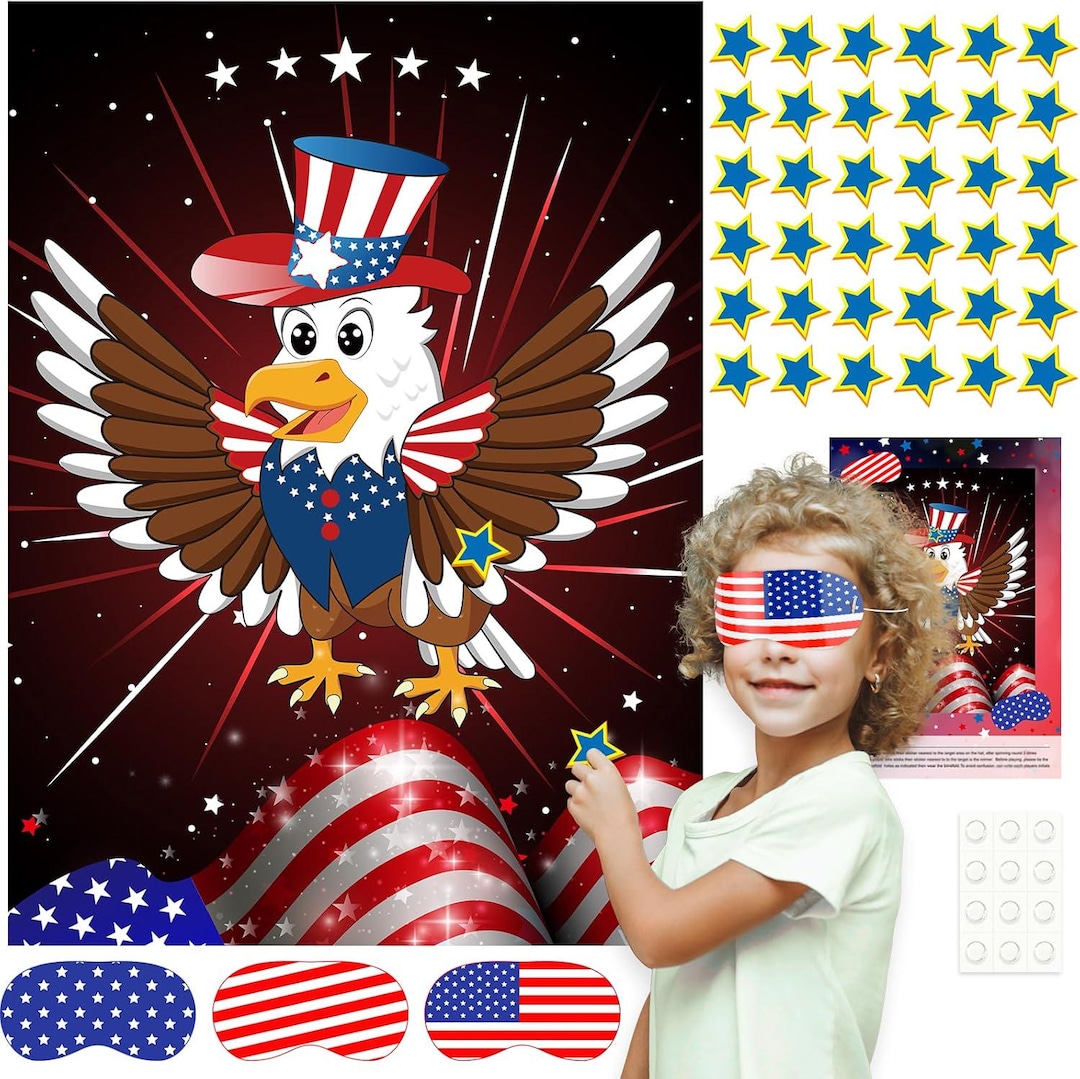 Pin the Star on the Eagle Patriotic Party Game 4th of July Independence ...