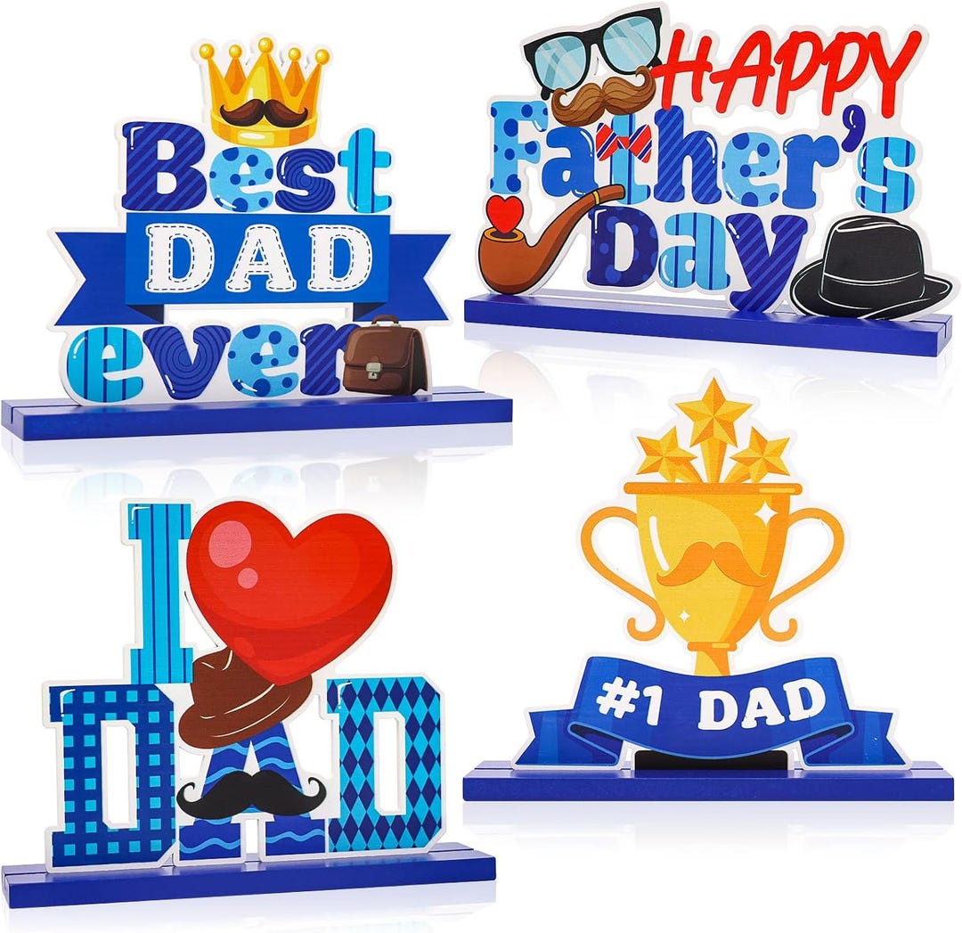4 Pcs Fathers Day Table Decorations Wooden Sign Centerpieces Fathers ...