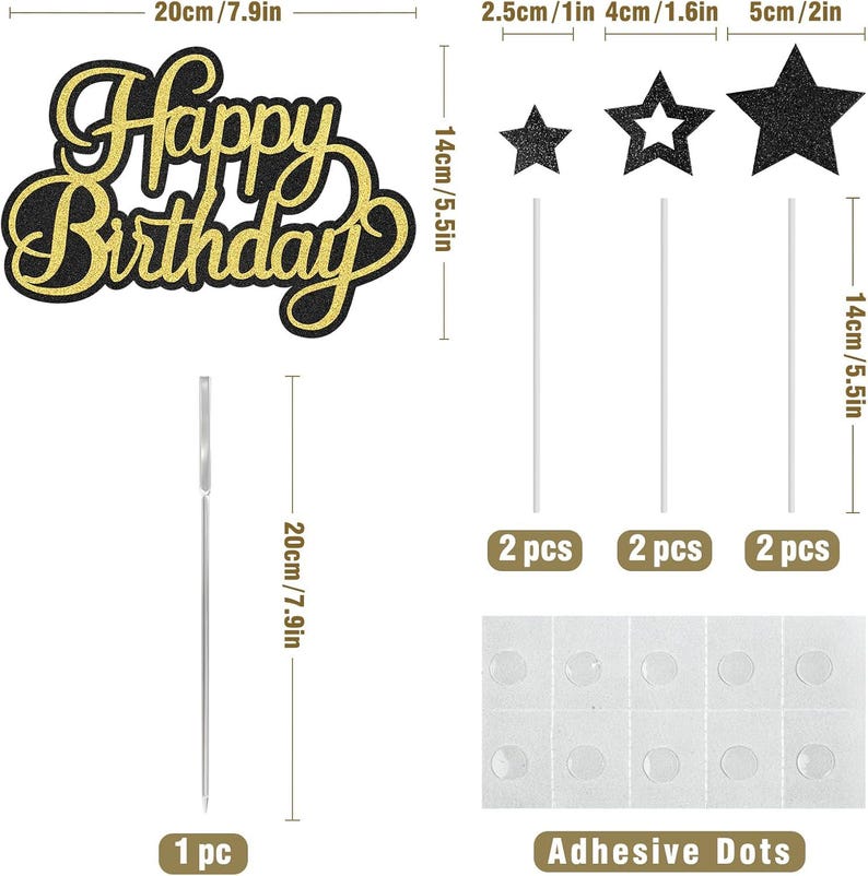 Happy Birthday Cake Toppers for Men, Black Gold Birthday Cake Topper ...