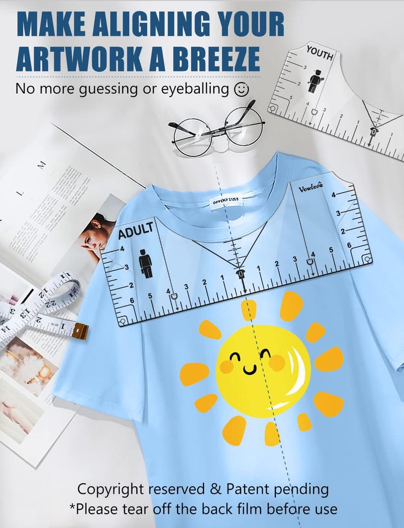 Tshirt Ruler Guide Vinyl Alignment, Shirt Measurement Tool Placement ...