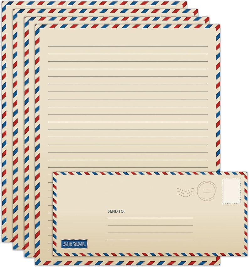 Vintage Airmail Stationery Paper Set, 100-piece Set (50 Lined Sheets ...