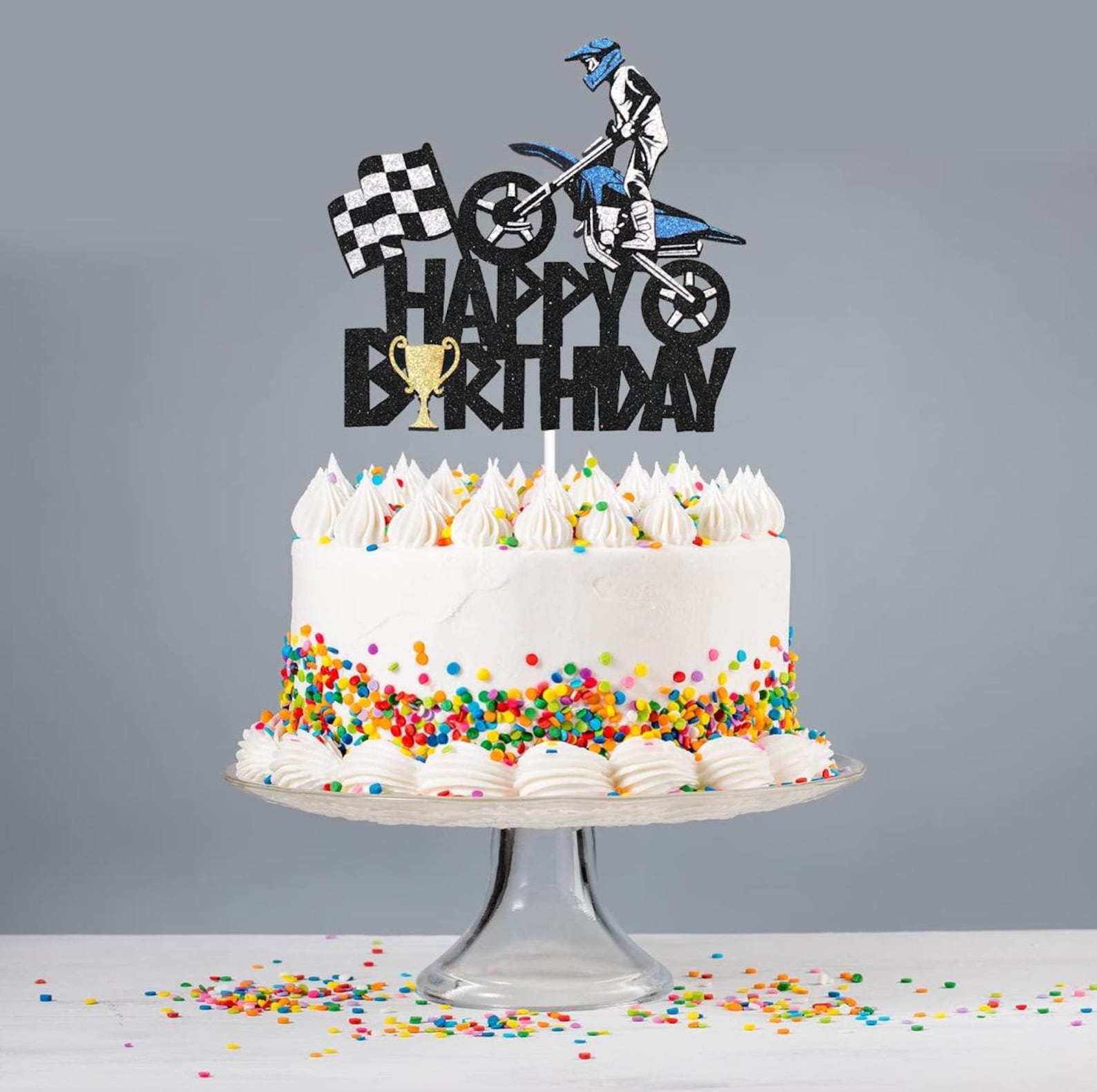Motorcycle Happy Birthday Cake Topper - Extreme Sports Racing Birthday ...