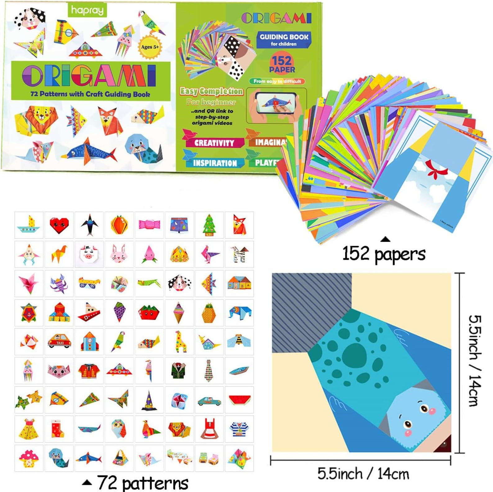 Origami Kit for Kids Ages 5-8 8-12, With Guiding Book, 152 Paper With ...