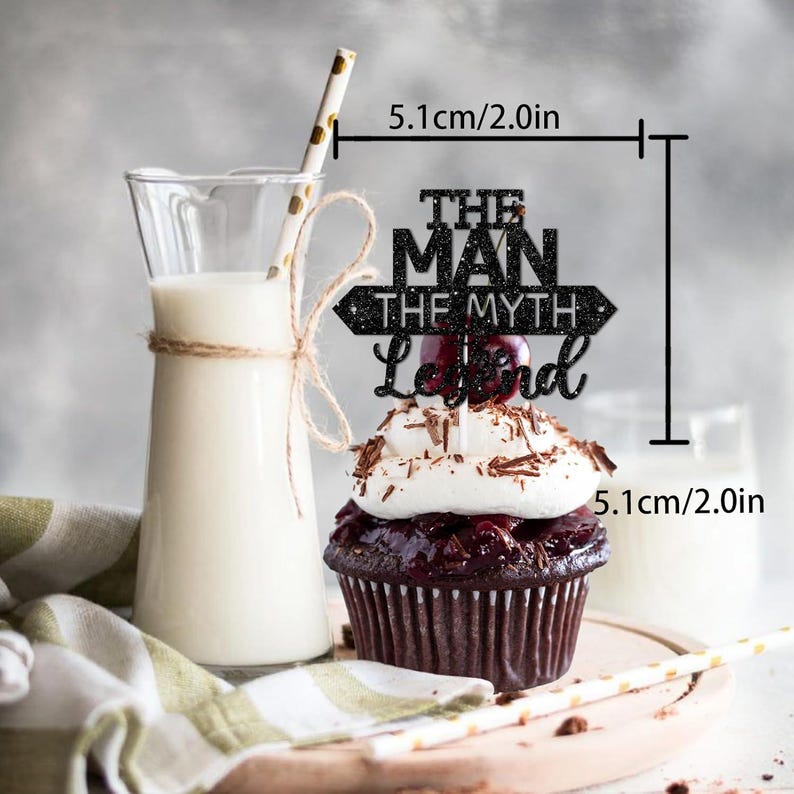 Black Glitter Cupcake Topper the Man the Myth the Legend Theme Decor ...