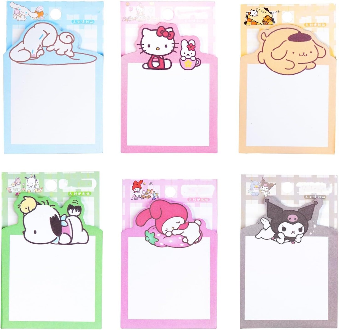 6 Pcs Kawaii Sticky Notes Cute Cartoon Self-stick Note Pads Kawaii ...