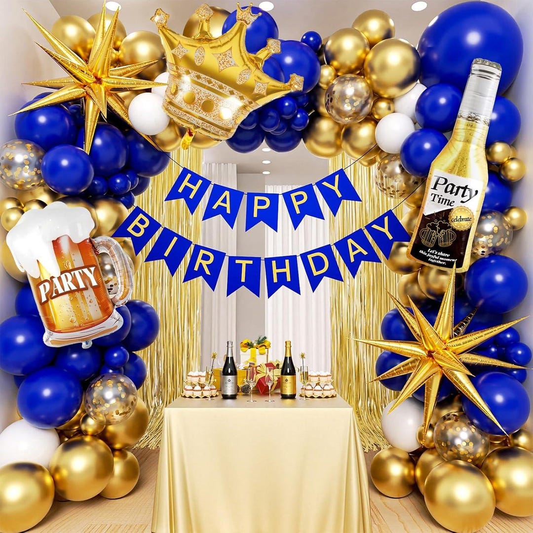 121pcs Royal Blue Gold Birthday Party Decorations With Happy Birthday ...