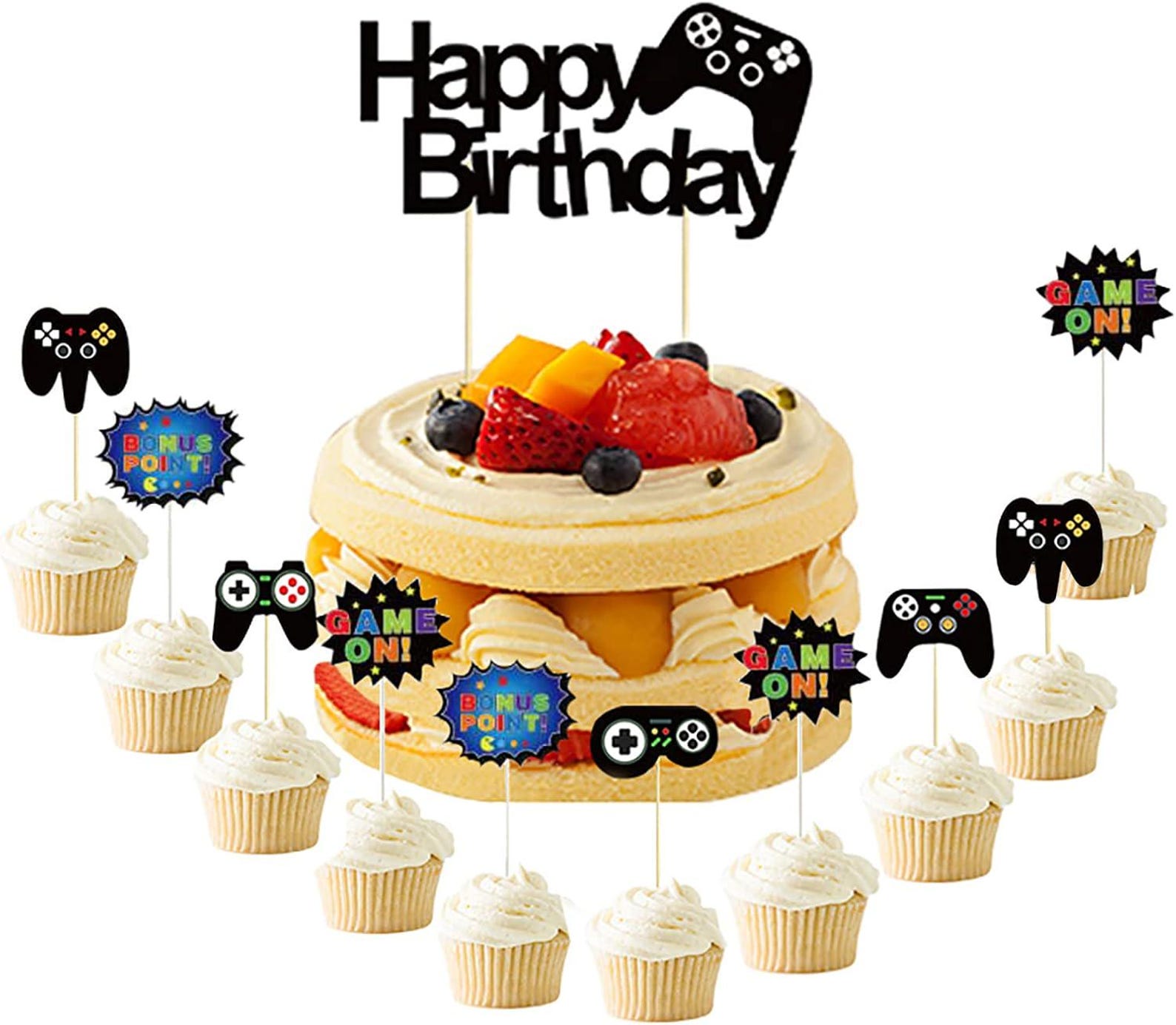 Video Game Cake Topper 11 Pcs Video Game Theme Double Sided Glitter ...