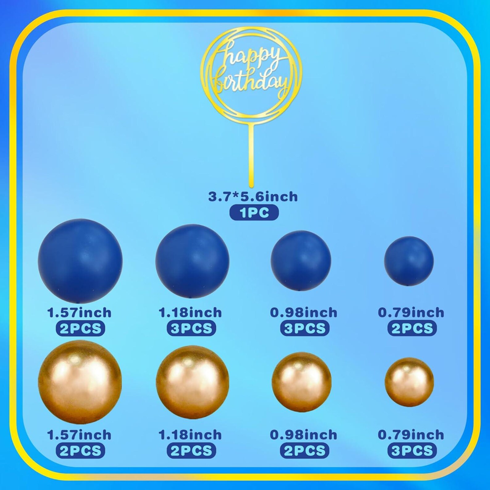 Ball Cake Toppers Simplicity Blue Gold Ball Cake Toppers DIY Cake ...