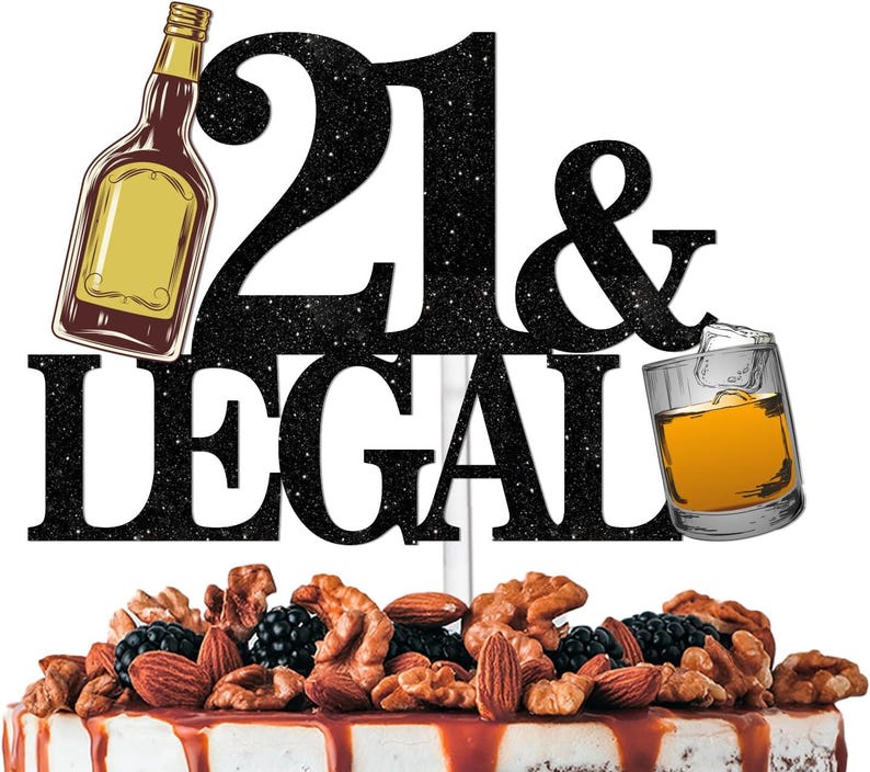 Black Glitter Whiskey Cake Topper Cheer to 21 Legal Theme Party ...