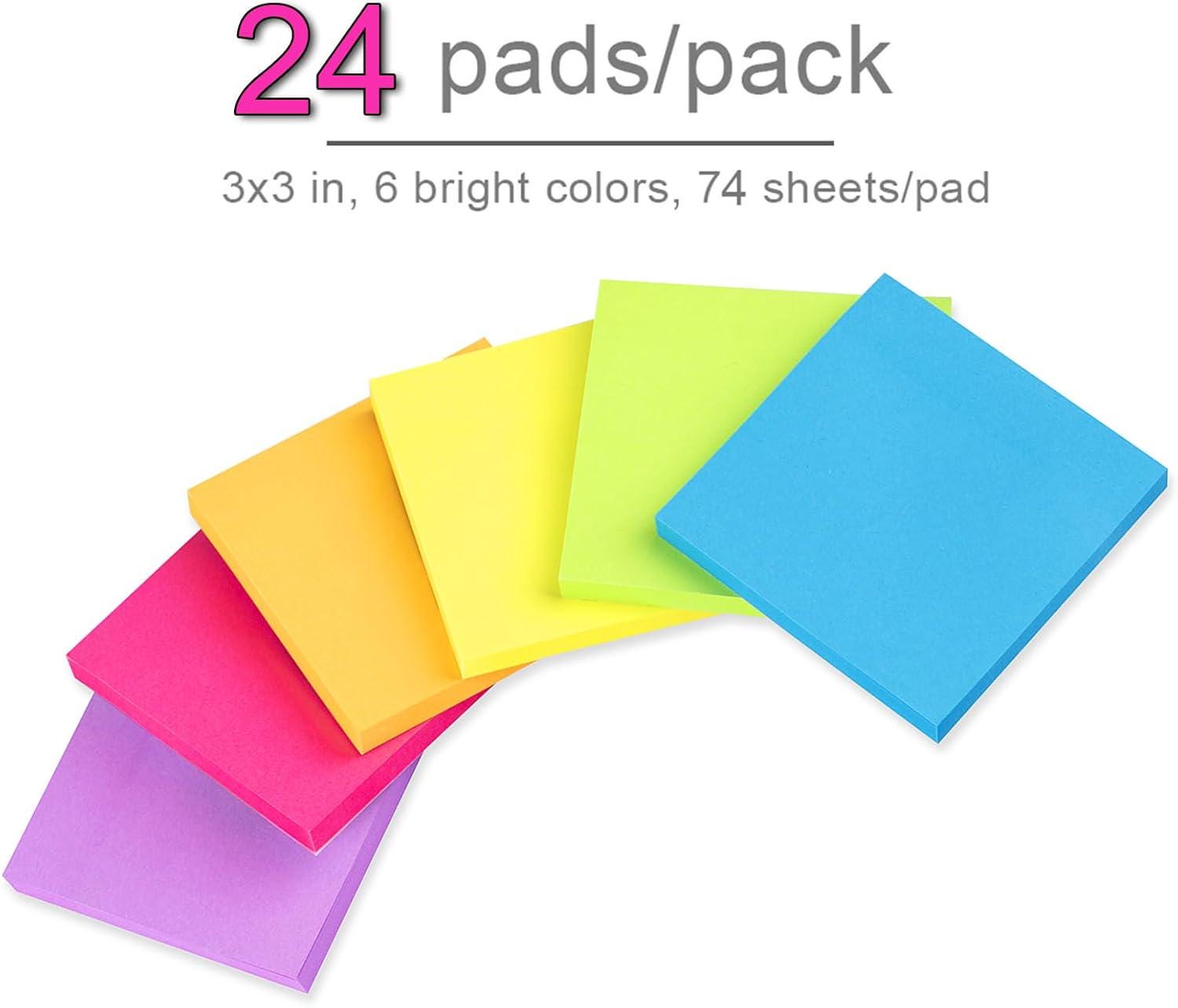 24 Pack Sticky Notes 3x3 in Post Bright Stickies Colorful Super ...