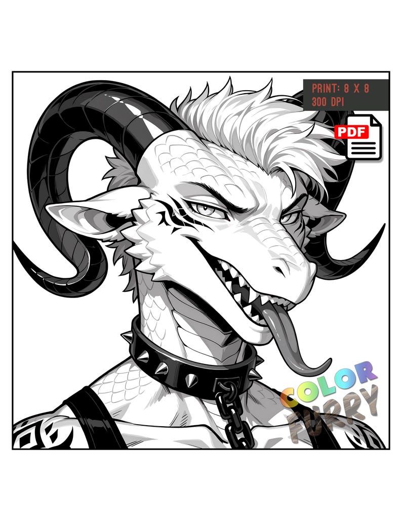 Diy-printable-dragon-coloring Page-digital Download-furry Art Base ...