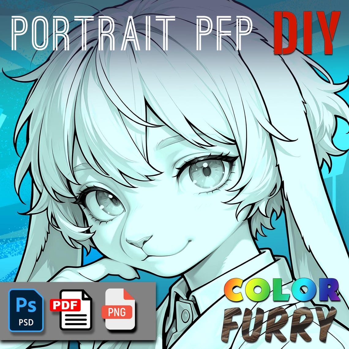 Diy-printable-bunny-coloring Page-digital Download-furry Art Base ...