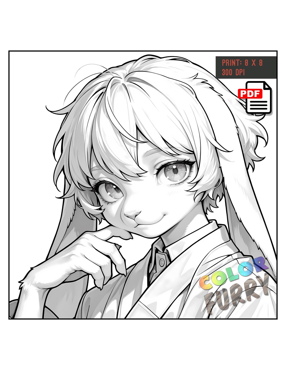 Diy-printable-bunny-coloring Page-digital Download-furry Art Base ...