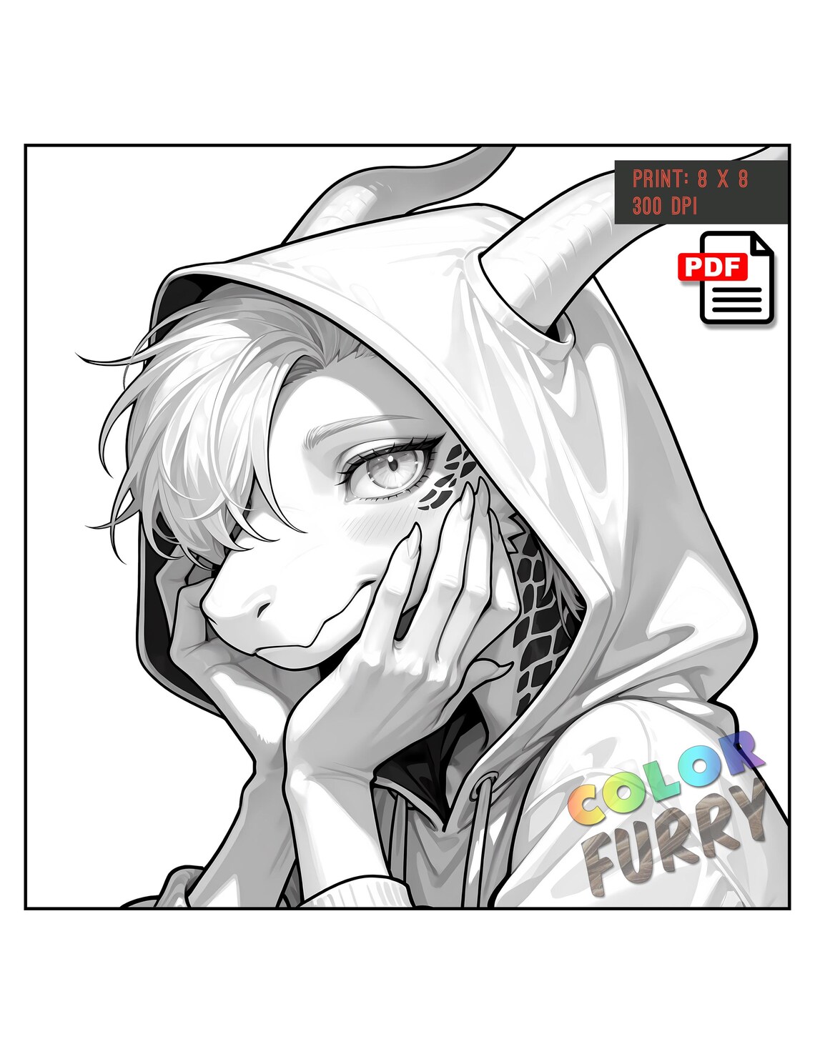 Diy-printable-dragon-coloring Page-digital Download-furry Art Base ...