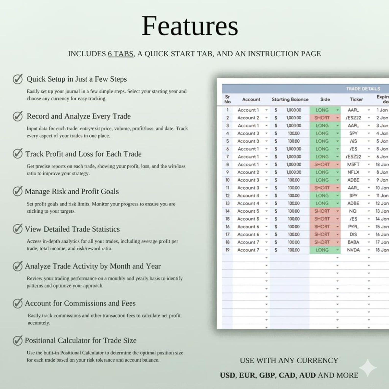 Futures Trading Journal Template for Google Sheets and Excel Futures ...