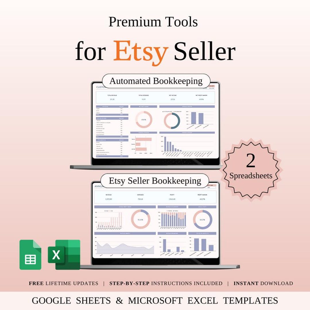 Etsy Seller Bookkeeping Spreadsheet, Automated Bookkeeping, Google ...