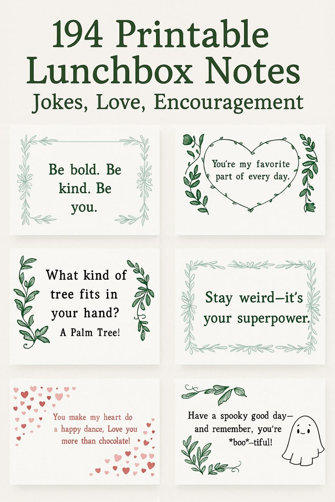 194 Printable Lunchbox Notes | Jokes, Love Notes, Encouragement for ...