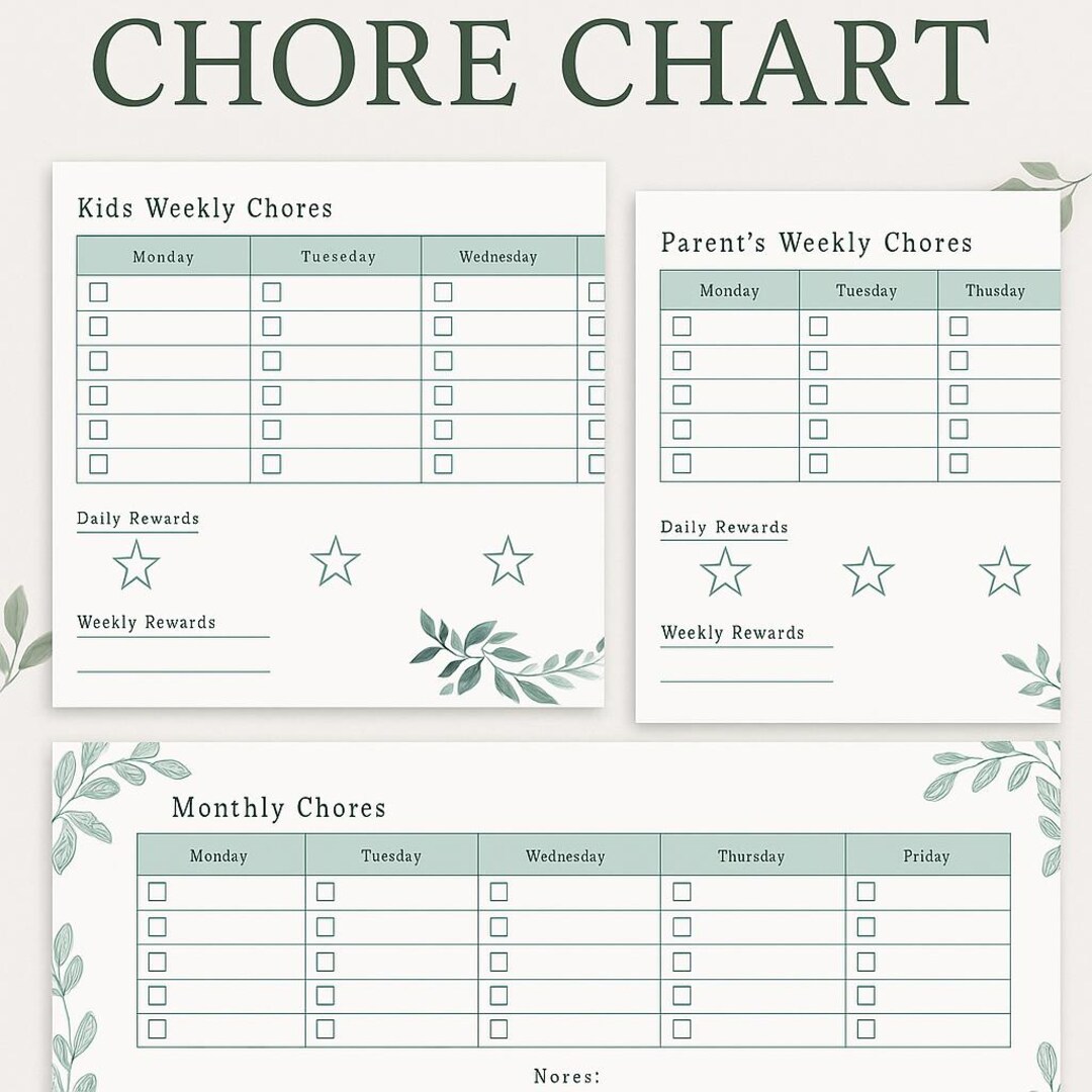 Printable Kids Weekly Chore Chart | Family Organization Planner ...