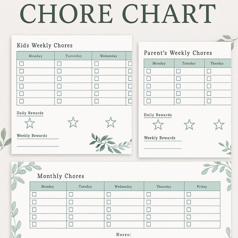 Printable Kids Weekly Chore Chart | Family Organization Planner ...